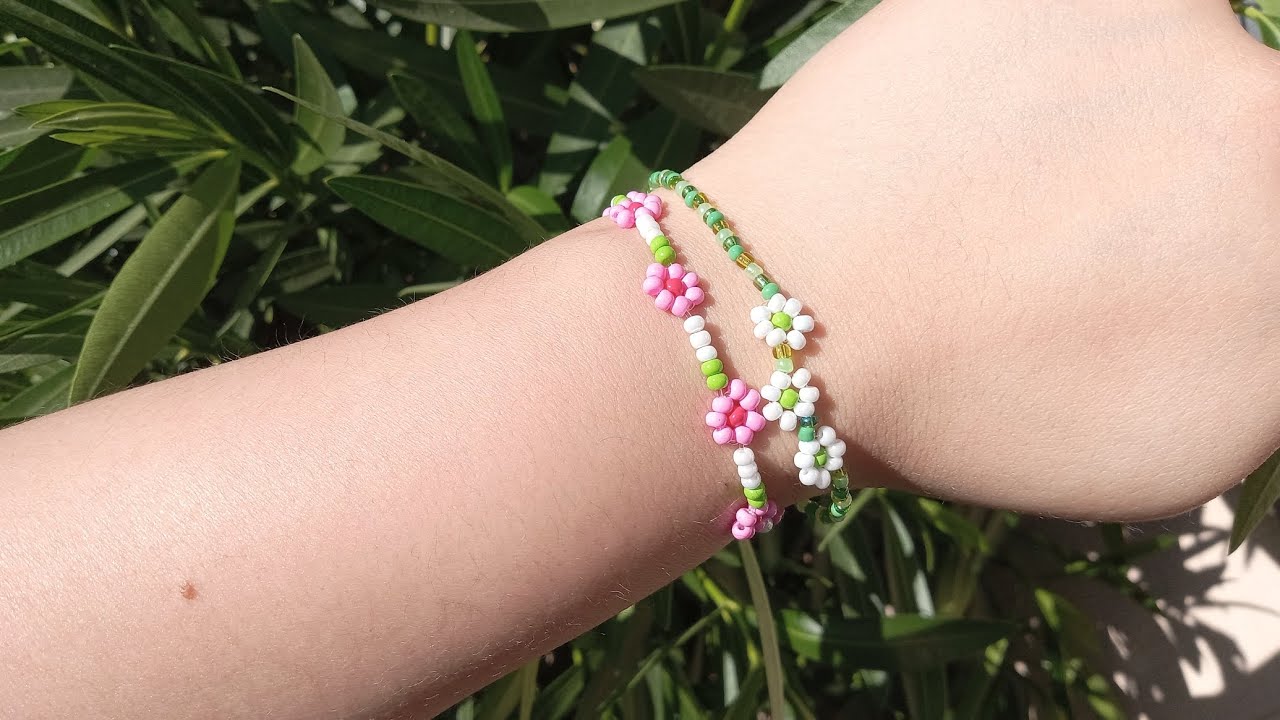 beaded flower bracelet tutorial - YouTube