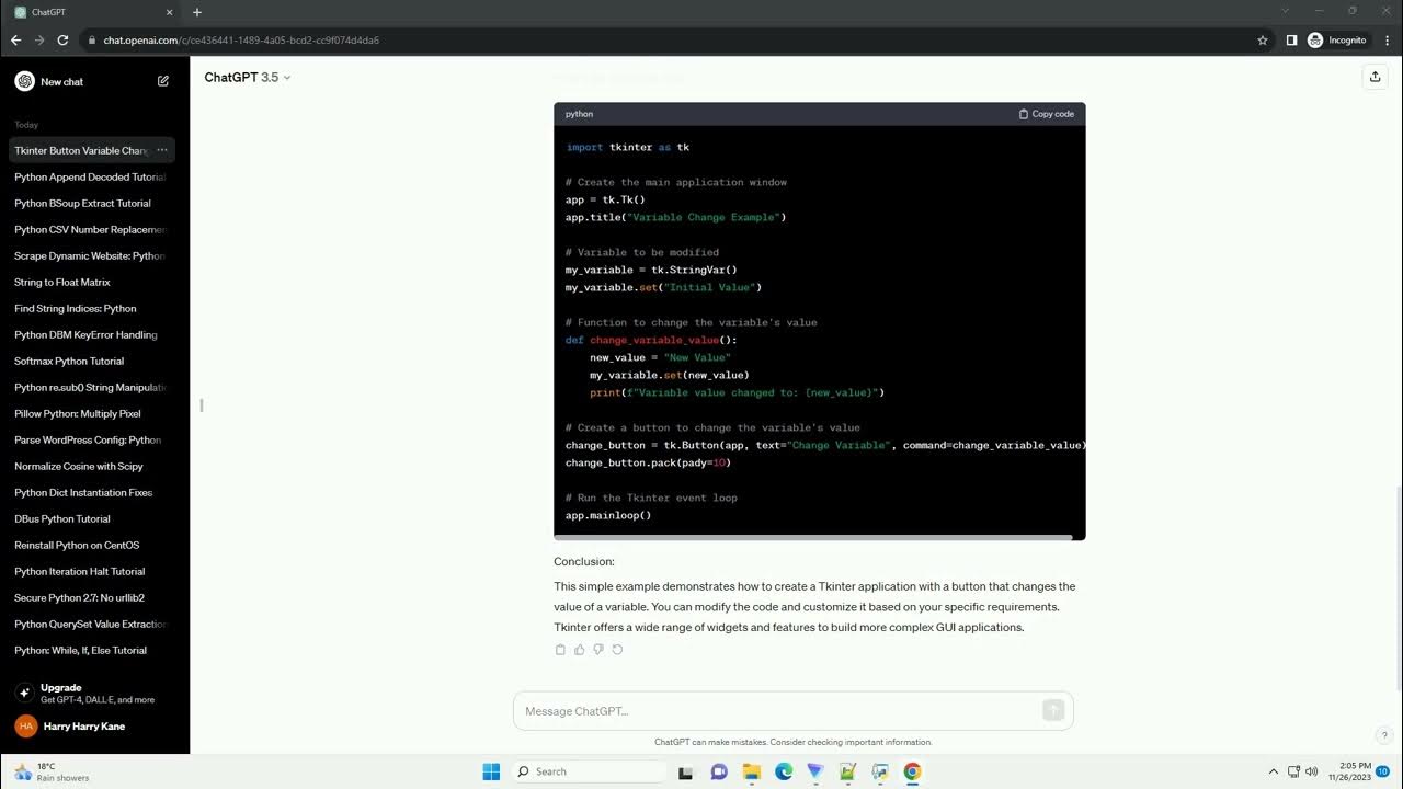 Changing variable s value using button in Tkinter Python - YouTube
