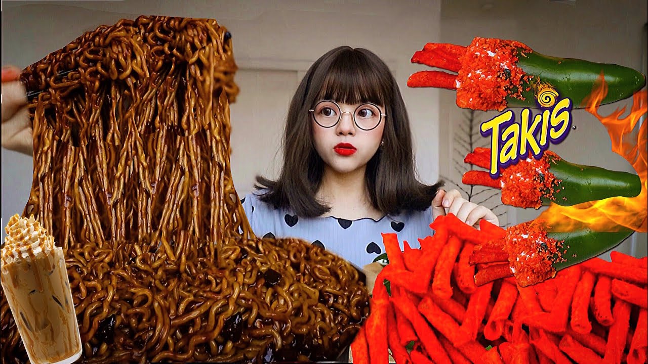 JAJANGMYUN BLACK BEAN NOODLES🤎 KIMCHI, TAKIS JALAPEÑO ft. Paldo Fun & Yum 짜장면, 핫 치토스 고추 먹방 - YouTube