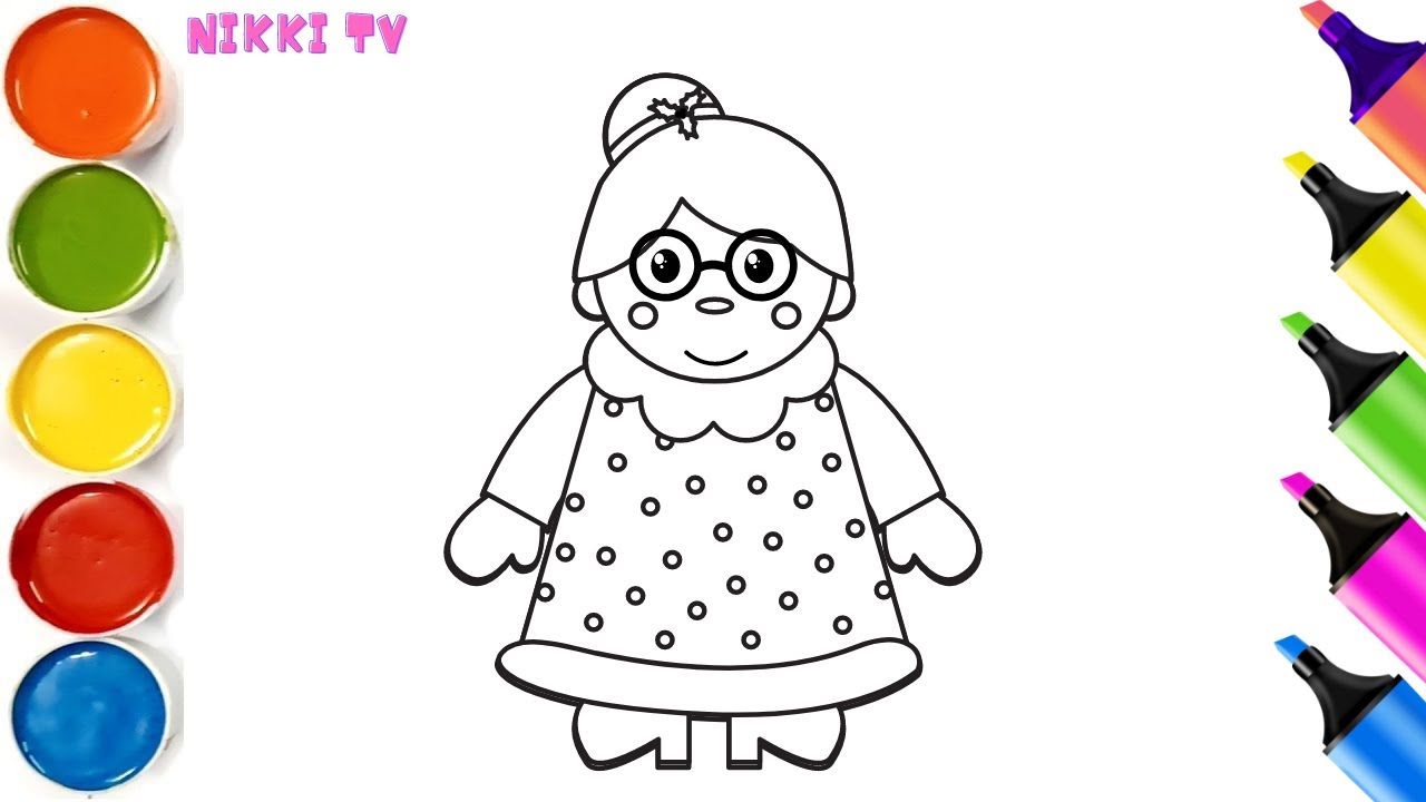 How To Draw A Cute Grandma Step by Step Drawing, Painting, Coloring for ...