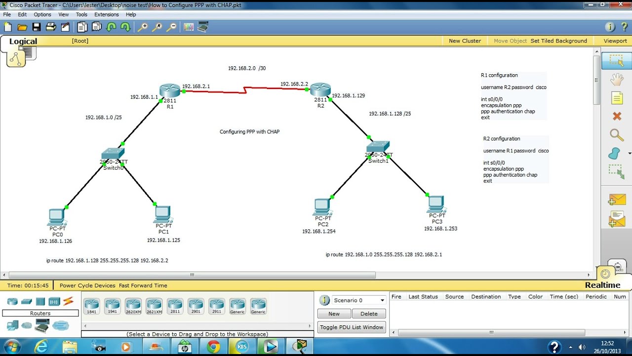 How To Configure Ppp With Chap In Cisco Packet Tracer Youtube