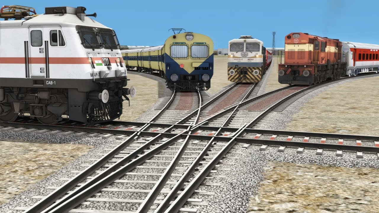 Four Trains Crossing at Railroad Track | Crossing Each Other at Same ...