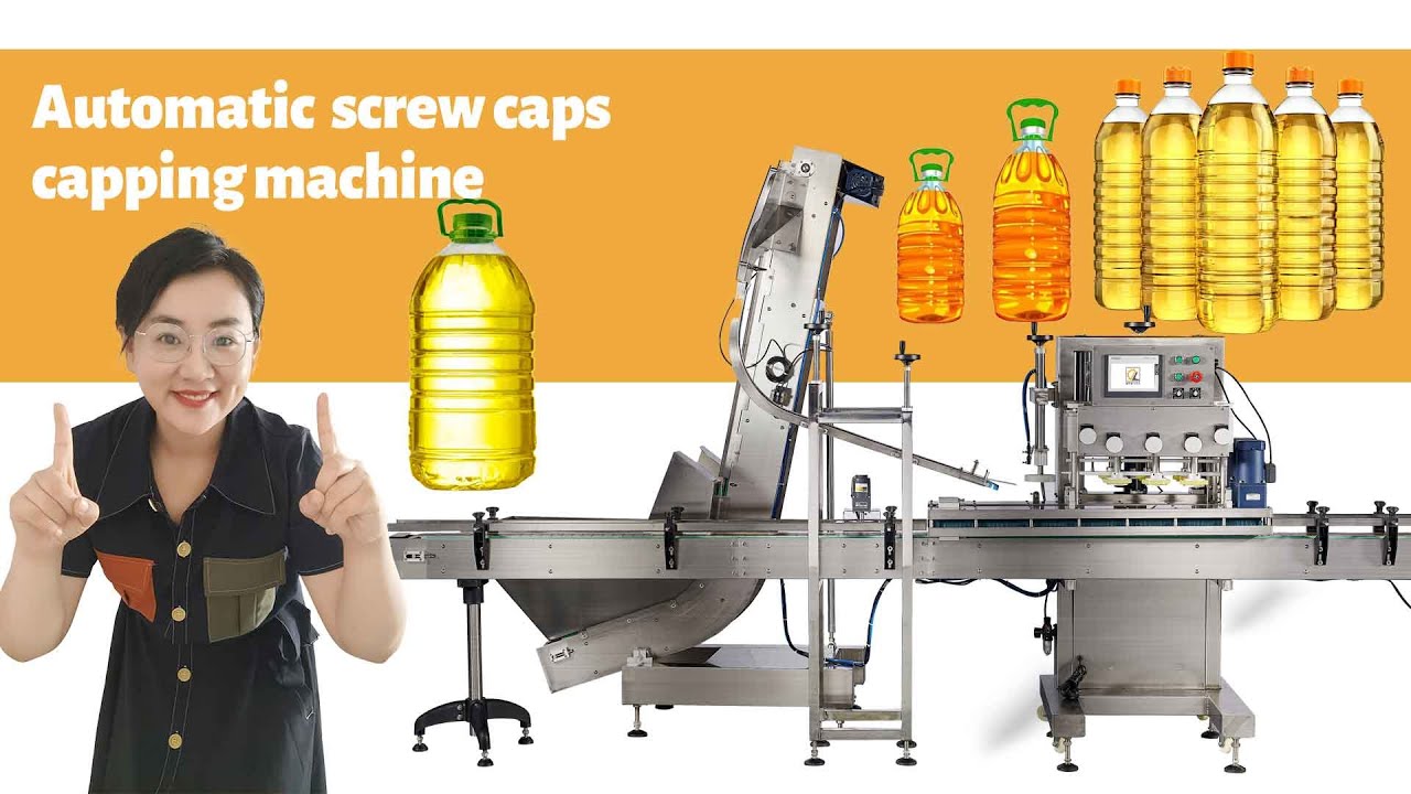 MTW filling machine Automatic capping machine for cooking oil screw caps capping machine - YouTube