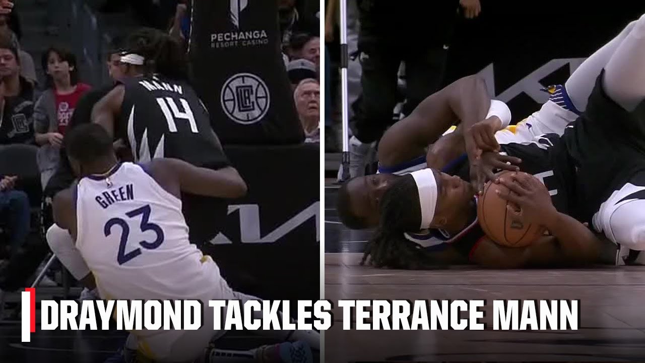 Draymond Green football tackles Terrance Mann on a rebound 👀 | NBA on ...