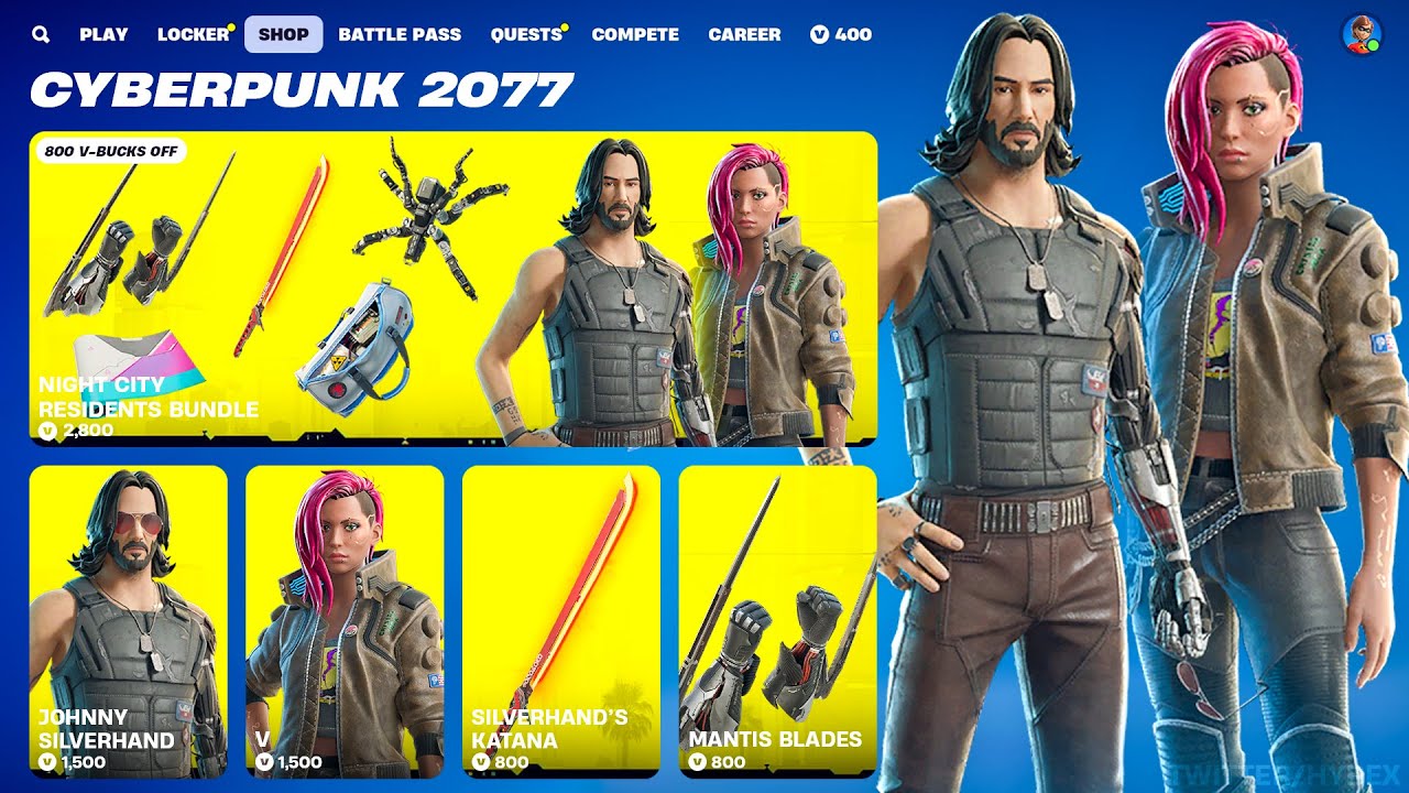 NEW Cyberpunk Skins BUNDLE Item Shop Fortnite! (V & Johnny Silverhand ...