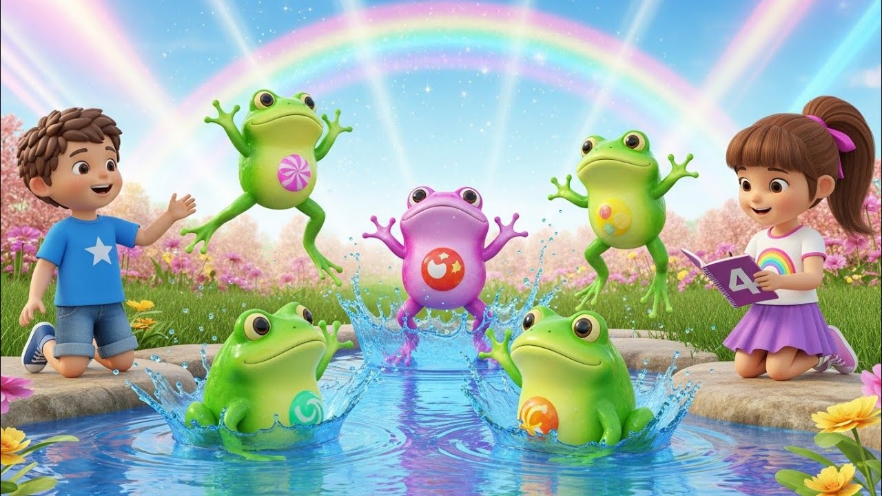 🐸 Ten Little Frogs Jumping High 🌈 | Fun Counting Song & Nursery Rhyme ...