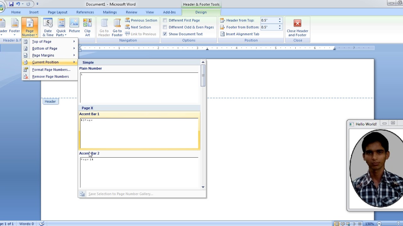 Microsoft Office 2007 Word Header & Footer Group - YouTube