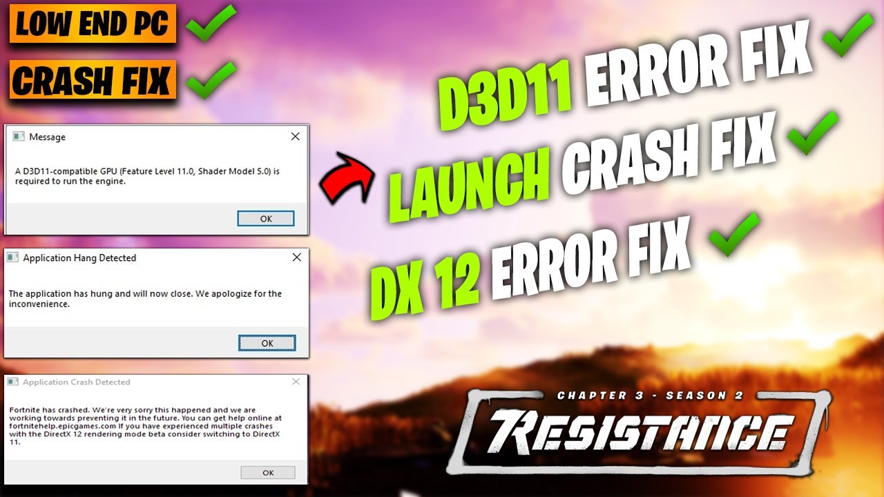Fortinite chapter 3 Season 2 : A d3d11-compatible gpu Error & Fortnite ...