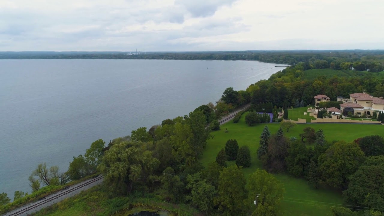 s aerial drone shot of finger lakes new york ny water - YouTube
