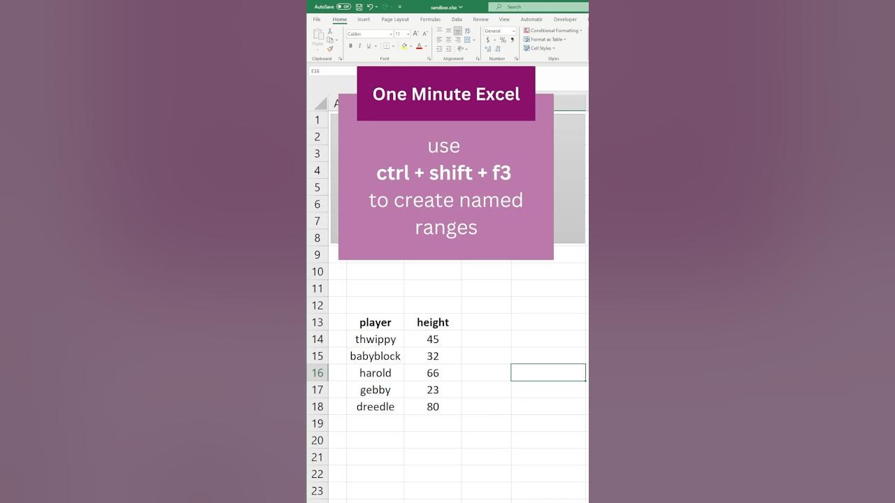 Use Ctrl + Shift + F3 to create named ranges in Excel - YouTube