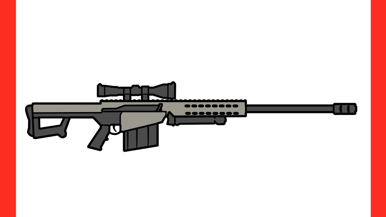 How to draw BARRETT M82 gun step by step / drawing barrett m107 sniper ...