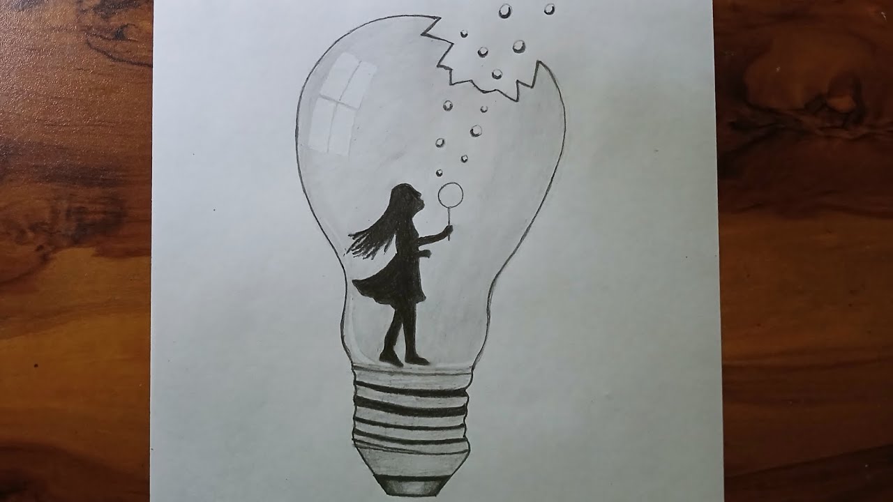 How to draw creative light bulb drawing - step by step || pencil sketch ...