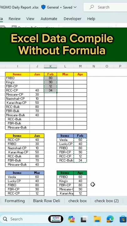 Excel Data Compile Without Formula Excel Tech Exceltech Exceltips Exceltutorial 