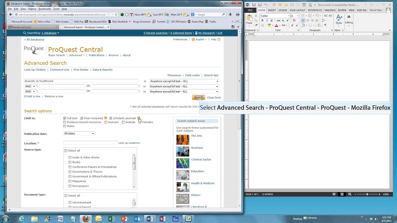How to Use the NSU ProQuest Central Library Database - YouTube
