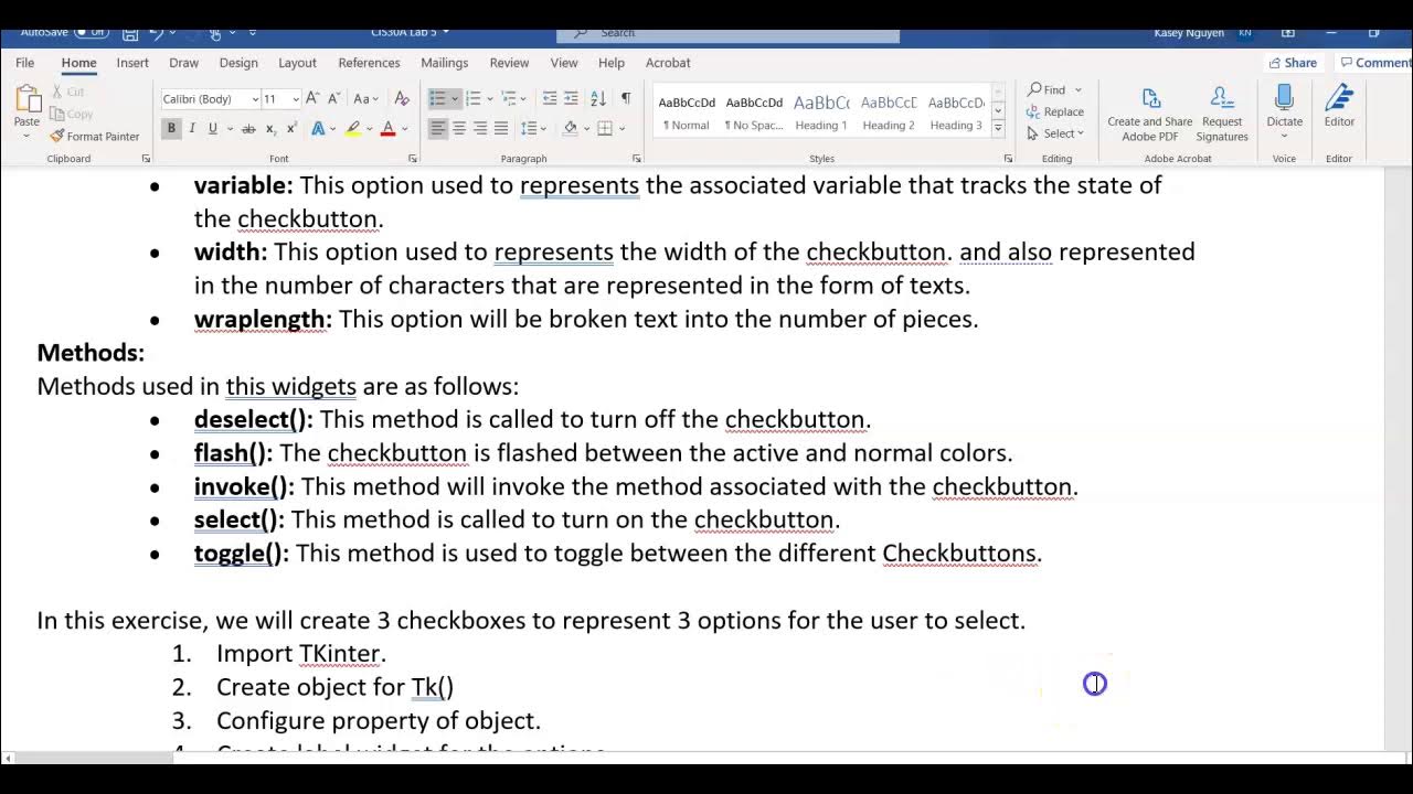CIS30A Lab 5 Ex E: Using Tkinter for check box widgets in Python. - YouTube