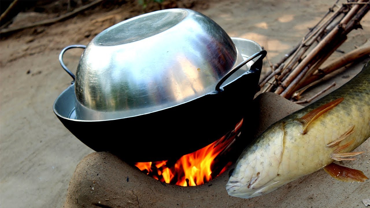 Primitive way Cooking Delicious Big Snakehead fish recipe | Healthy ...