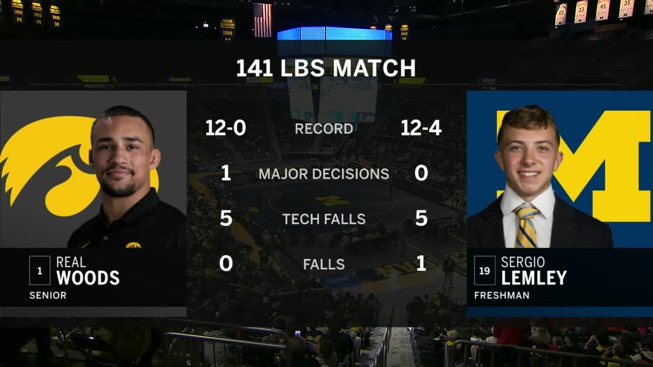 141 LB: Michigan's Sergio Lemley vs. Iowa's Real Woods | Big Ten ...