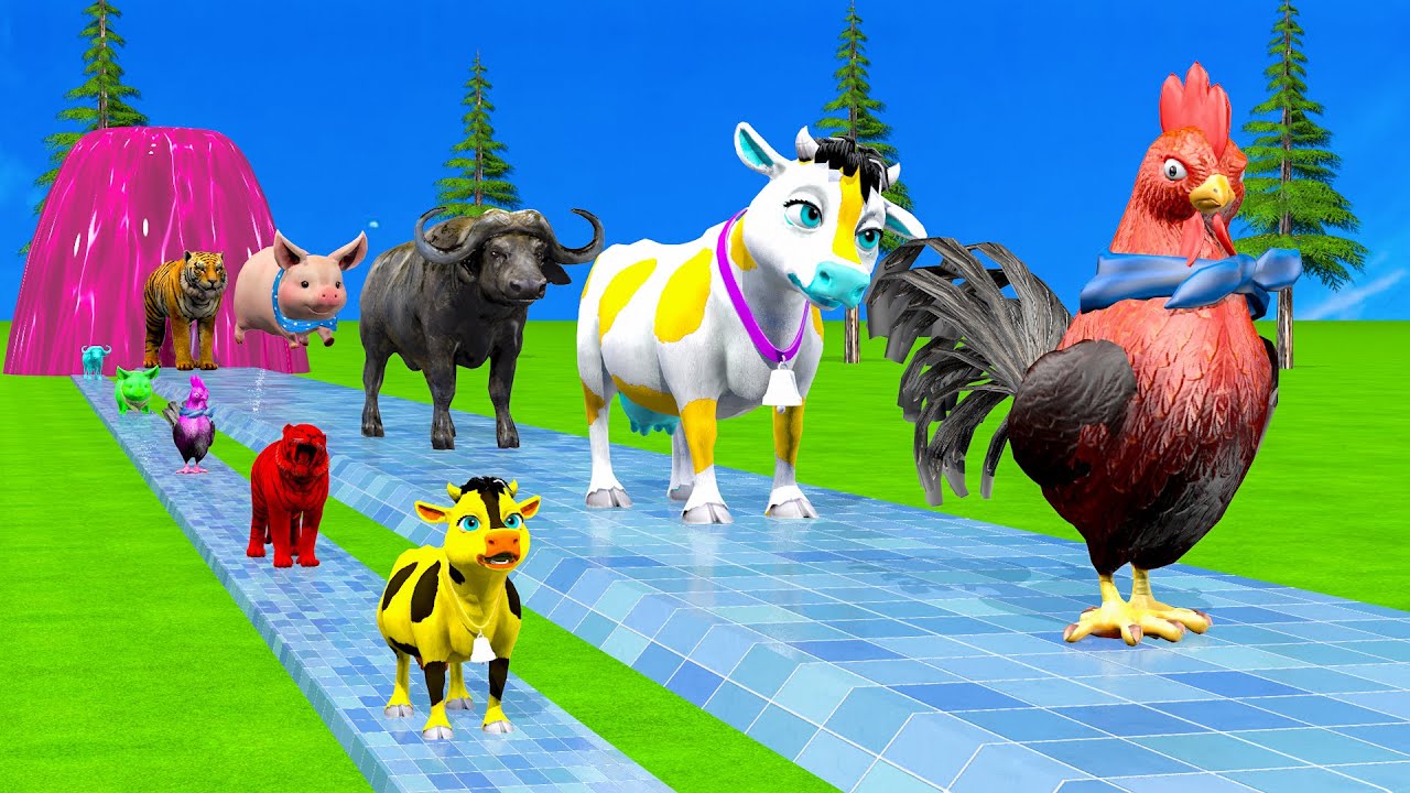 Paint & Animals Cow,Pig,Rabbit,Chicken,Buffalo,Tiger Fountain Crossing ...