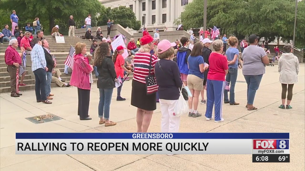 Demonstrators gather for ReOpen NC rally in Greensboro - YouTube