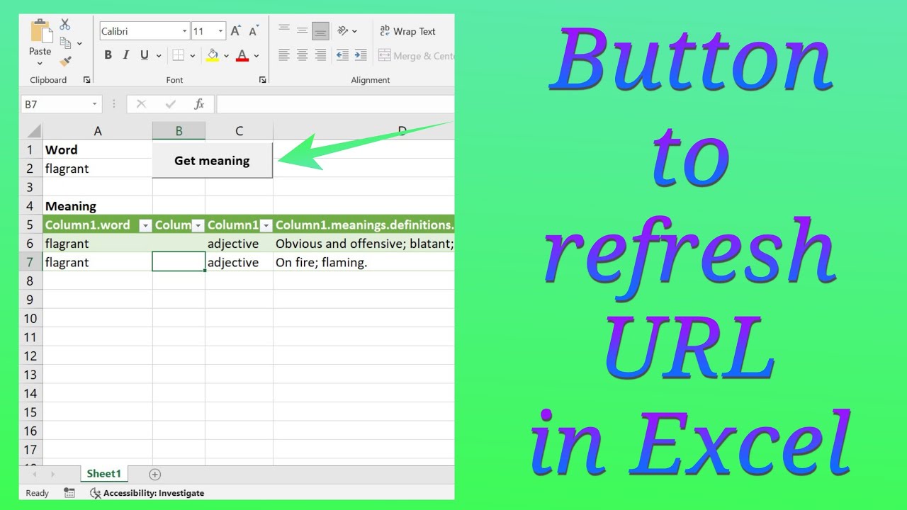 Adding a button in excel to refresh API - YouTube