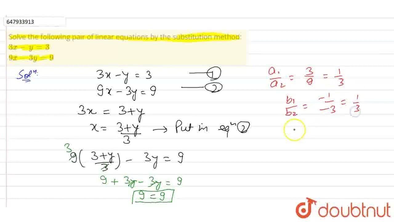 Solve The Following Pair Of Linear Equations By The Substitution Method Solve The Following Pair Of Linear Equations By The Substitution Method
