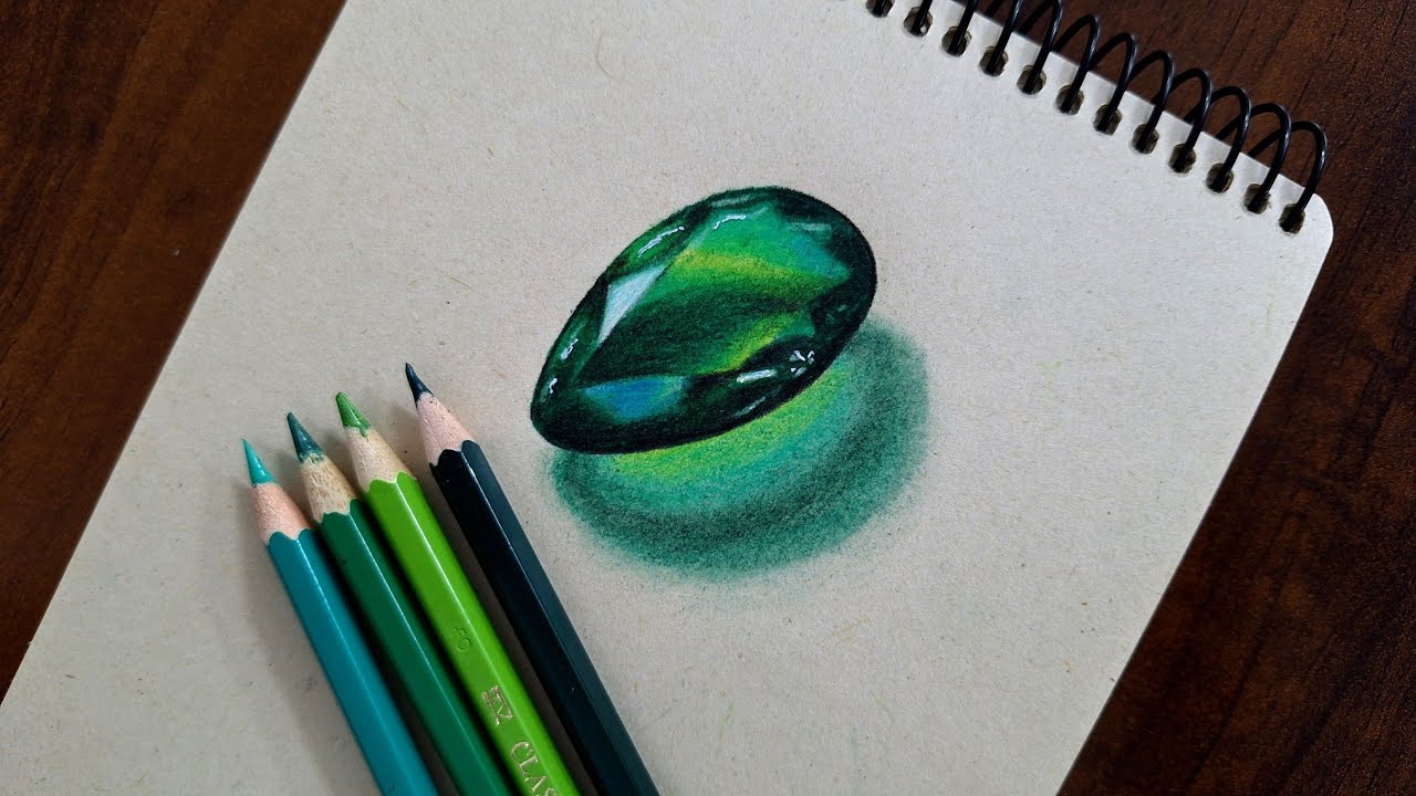 How to Draw a Realistic Shiny Stone with Colored Pencils | Easy Drawing ...