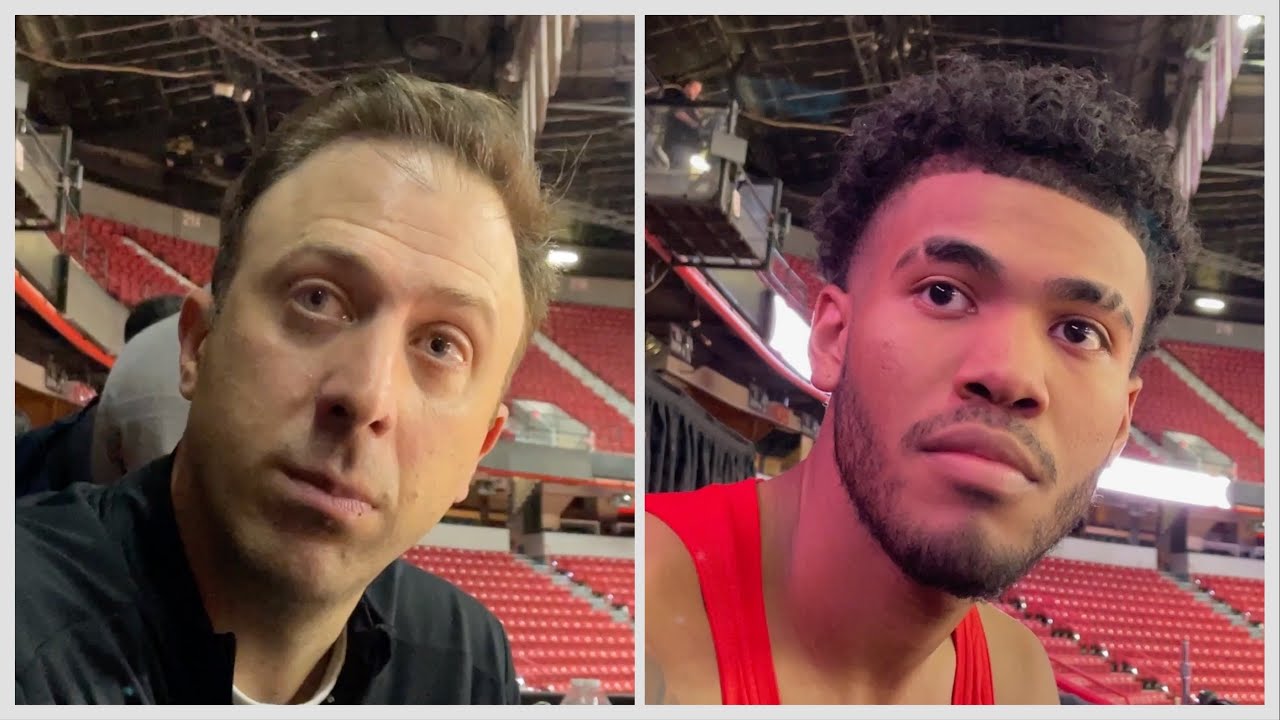 UNM coach Richard Pitino and point guard Donovan Dent after winning at ...