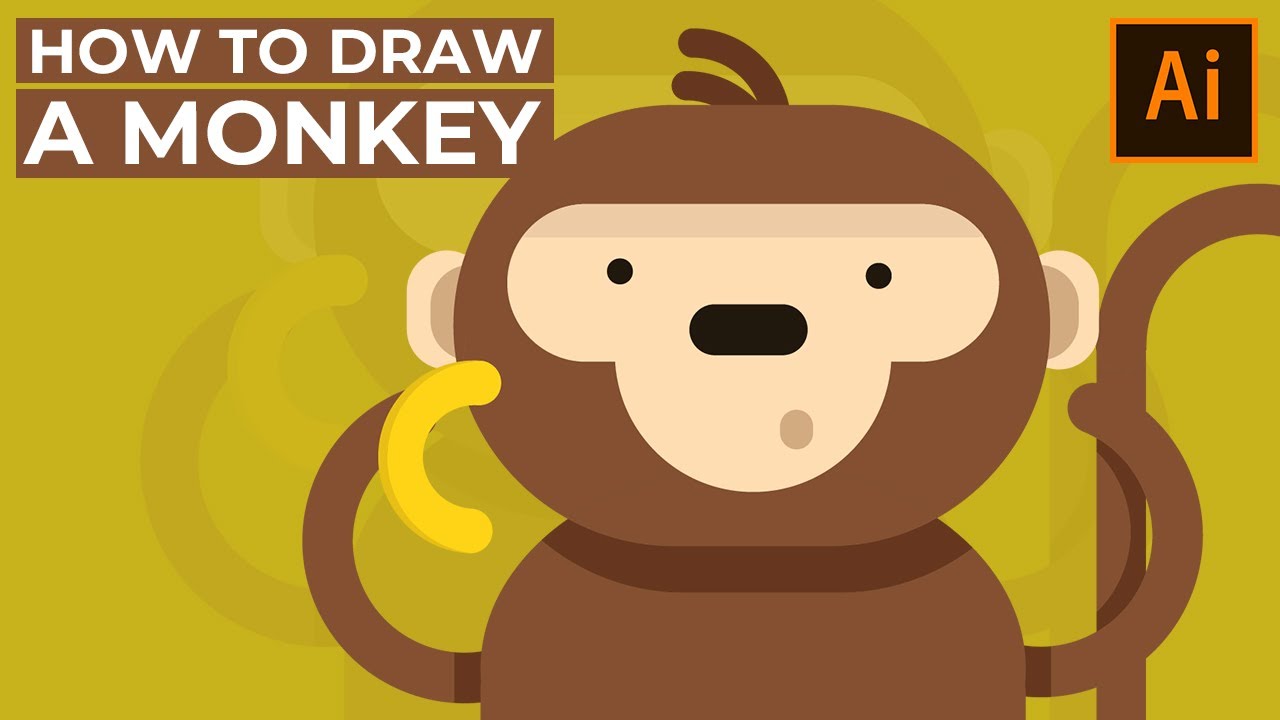 How to DRAW A MONKEY animal in Adobe Illustrator, Tutorial Flat design ...