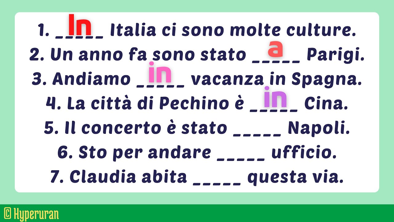 Italian how to use prepositions | Common expressions | A, da, in, con ...