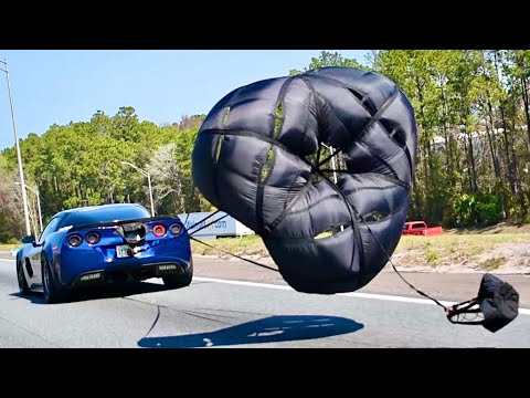 Pulled the PARACHUTE on my PROCHARGED C6 Z06 out on the Street - YouTube