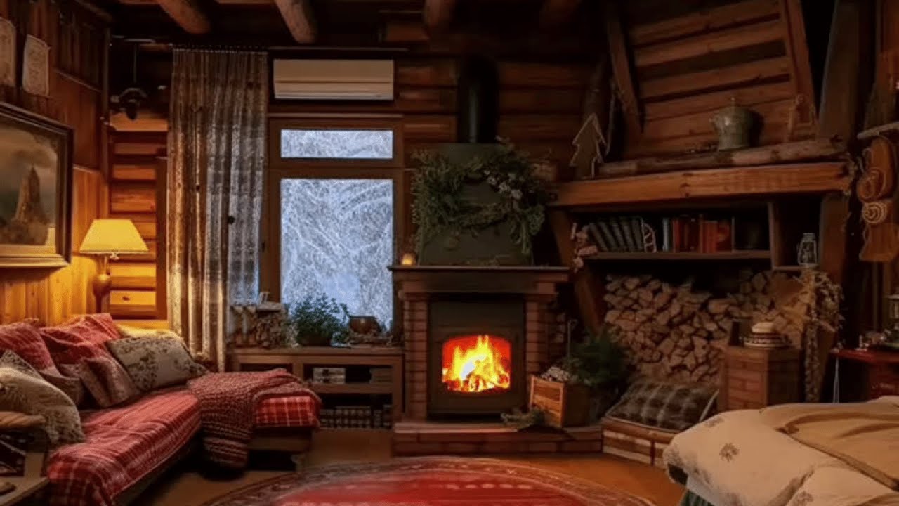 10 HOURS | Cozy Fireplace Cabin Ambiance🔥 Winter Snowfall Fireplace ⛄Fireplace Loop - YouTube