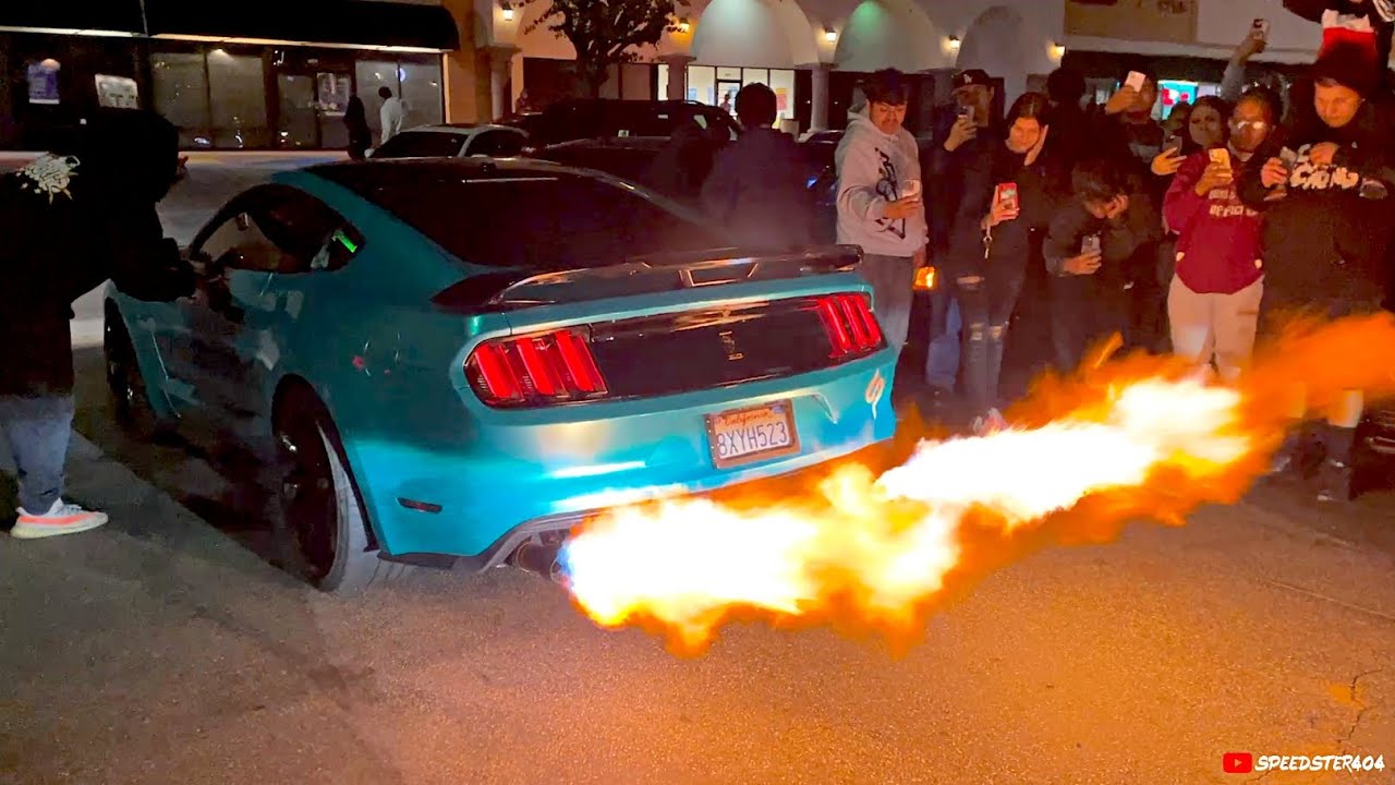 Gunshots at Car Meet?! Insane Mustang Flame Battle 2 Step Turns Into ...