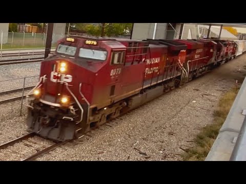VERY RARE! CP freight train with rusty SD40-2 and CP GP38-2 and CN ET44AC at Anderson Station ...