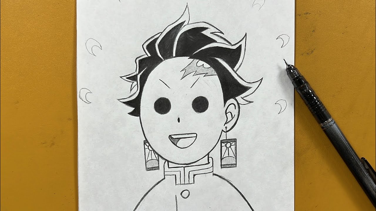 Easy tanjiro drawing for beginners | How to draw tanjiro step-by-step ...