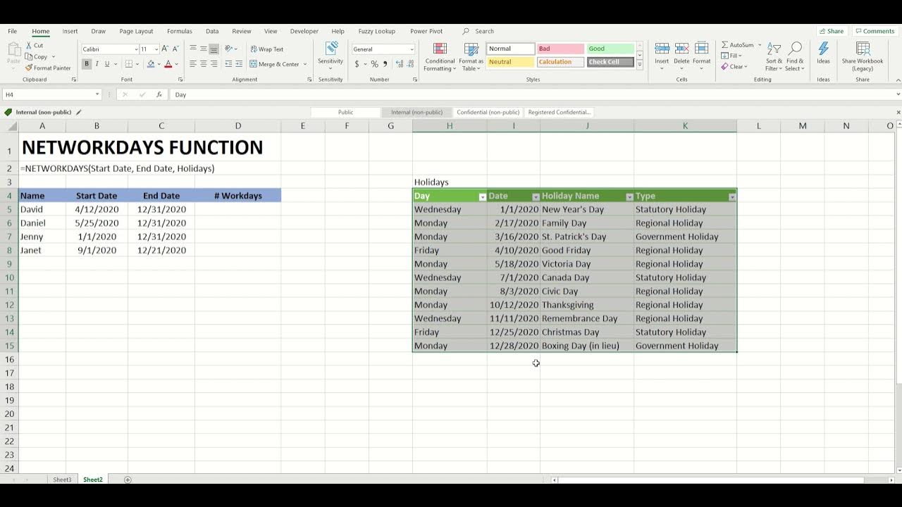 Excel NetWorkDays Function - YouTube