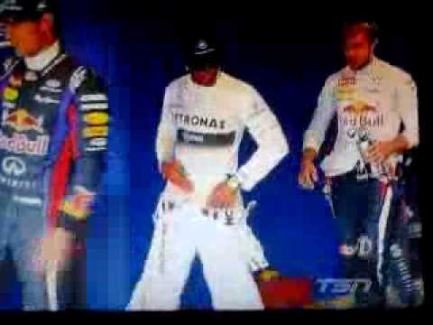 Lewis Hamilton gives Sebastian Vettle a dirty handshake. Japan GP 2013