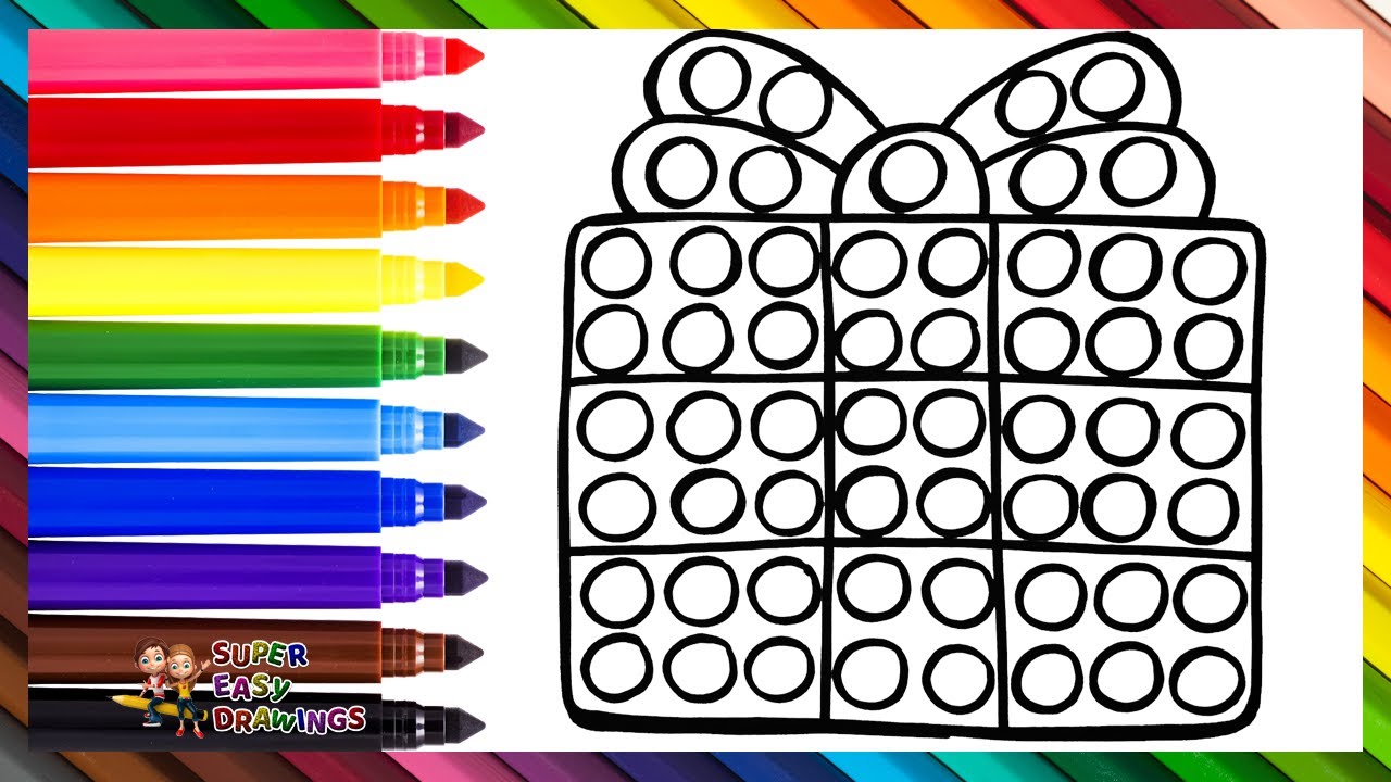 Draw and Color a Gift Box POP IT 🎁🔴🟠🟡🟢🔵🟣 Drawings for Kids - YouTube