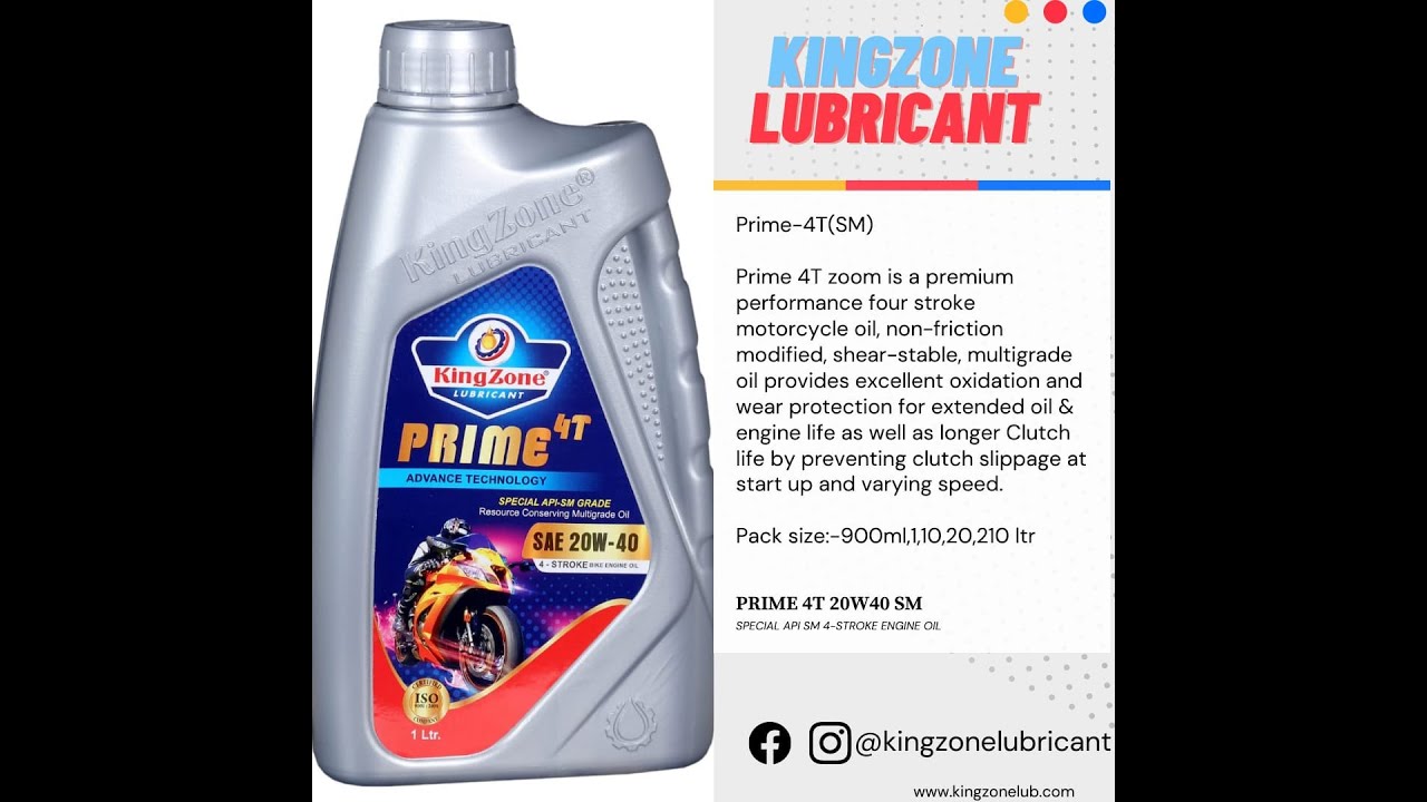 Two Wheeler Bike Engine Oil Kingzone Lubricant PRIME 4T = SAE 20W40 API SM Red Colour video ...