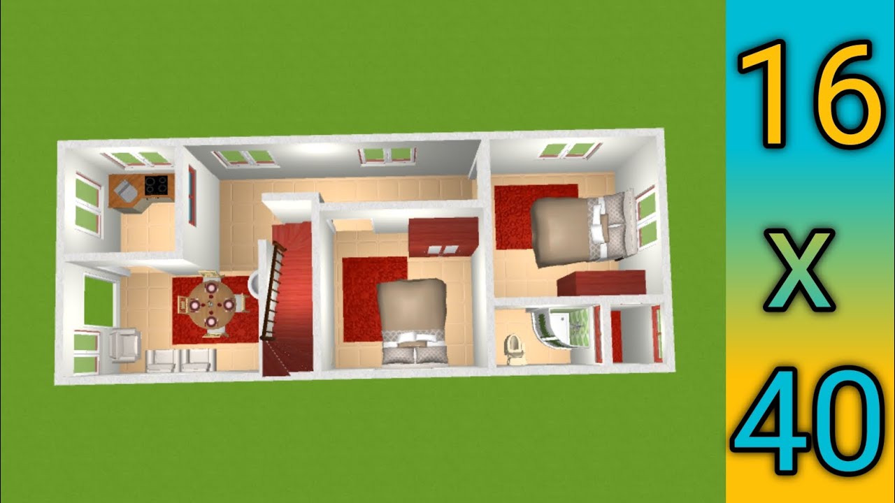 16 x 40 GHAR KA NAKSHA || 16x40 HOUSE DESIGN || 16x40 HOUSE DESIGN 3D ...
