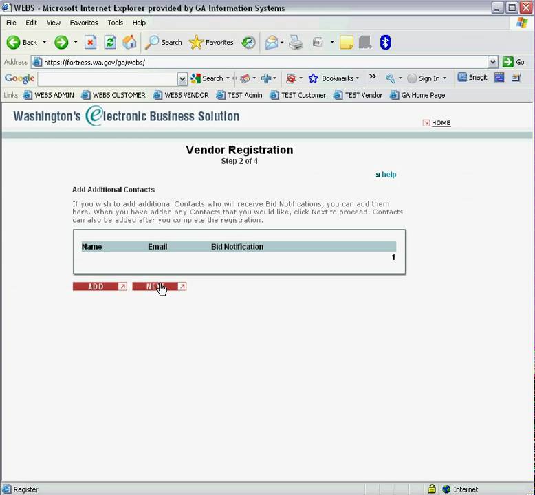 WEBS Vendor Registration - Step 2 - YouTube