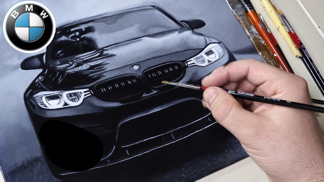 Realistic BMW drawing with Oil paints - YouTube