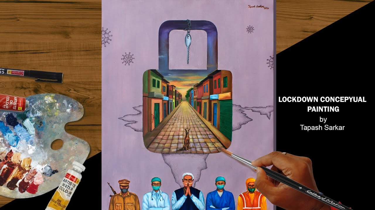 Lockdown Painting With Oil, Acrylic & Marker | Drawing of Coronavirus ...