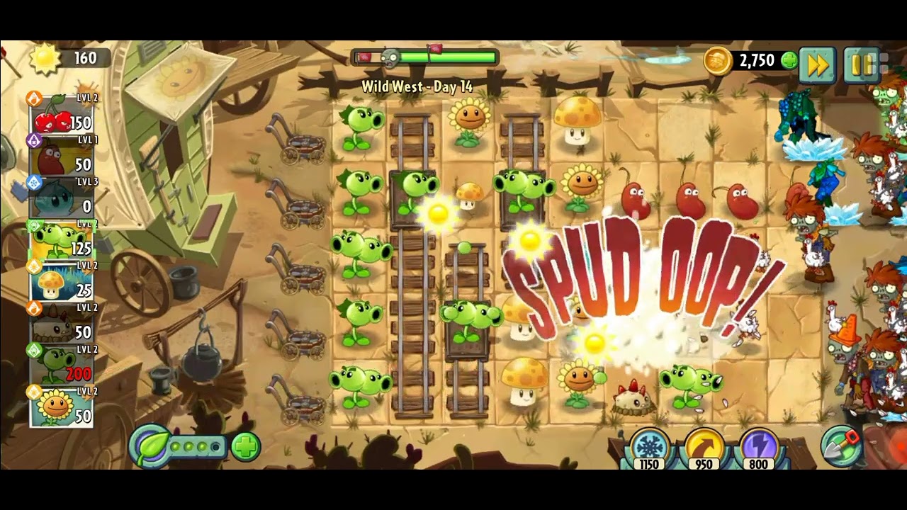 pvz2(wild West)(day13)split shooter, repeater, & beans vs chiken zombie ...
