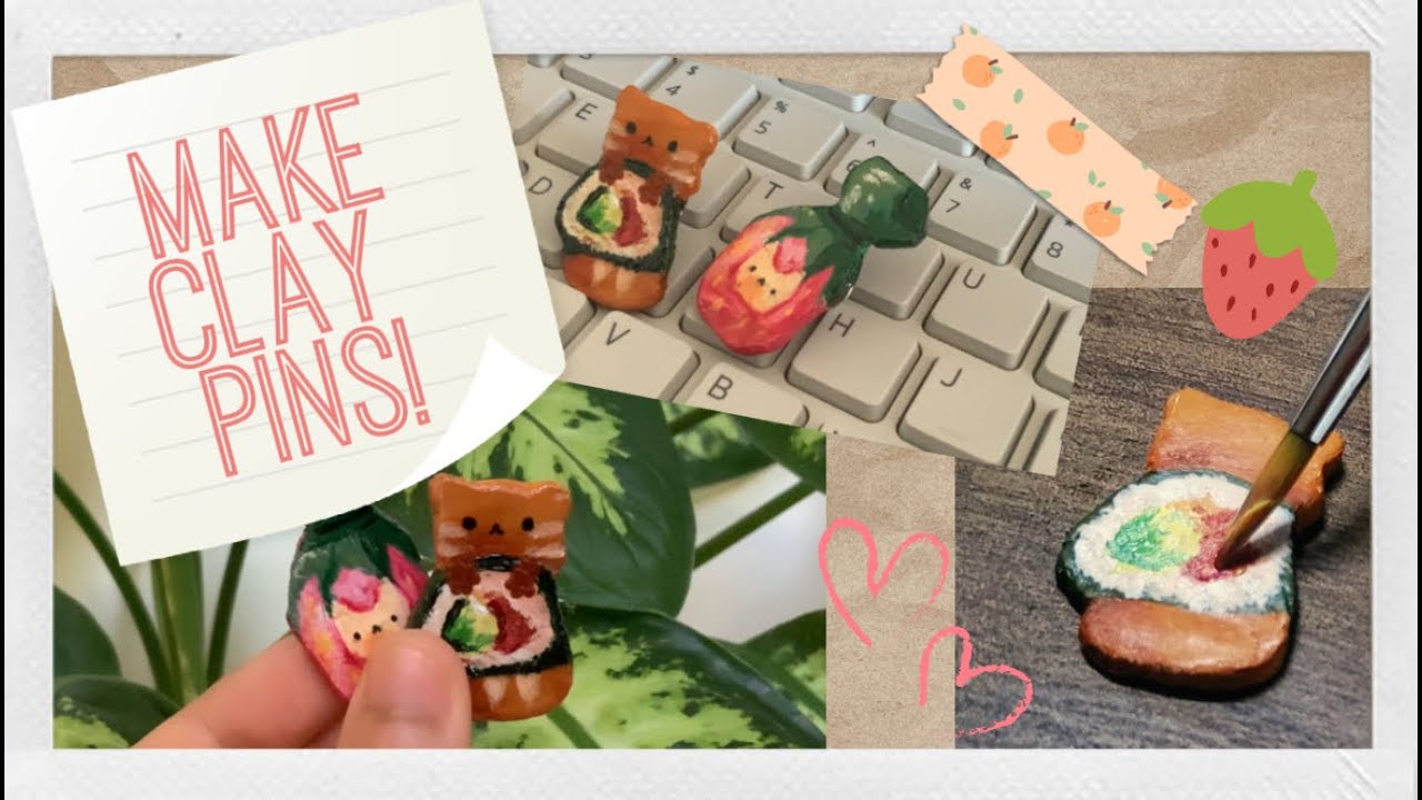 make air-dry clay pins with me 🍙 🍊 - YouTube