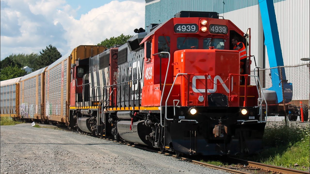 GP38N! CN 4939 Leads 509 Through Woodside, NS With a decent size train ...