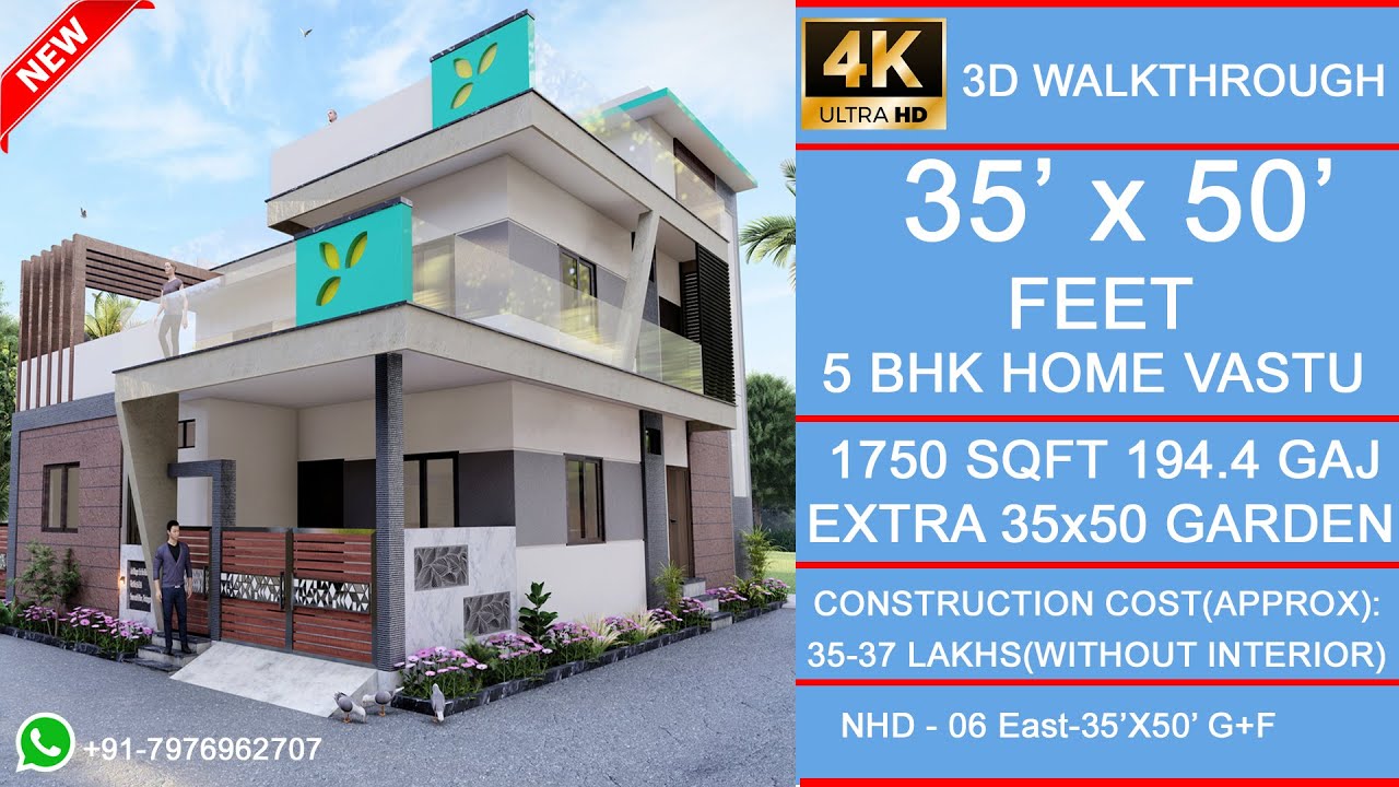 35x50 House Design 3D | 1750 Sqft | 194.4 Gaj | 5 BHK |Modern Design ...