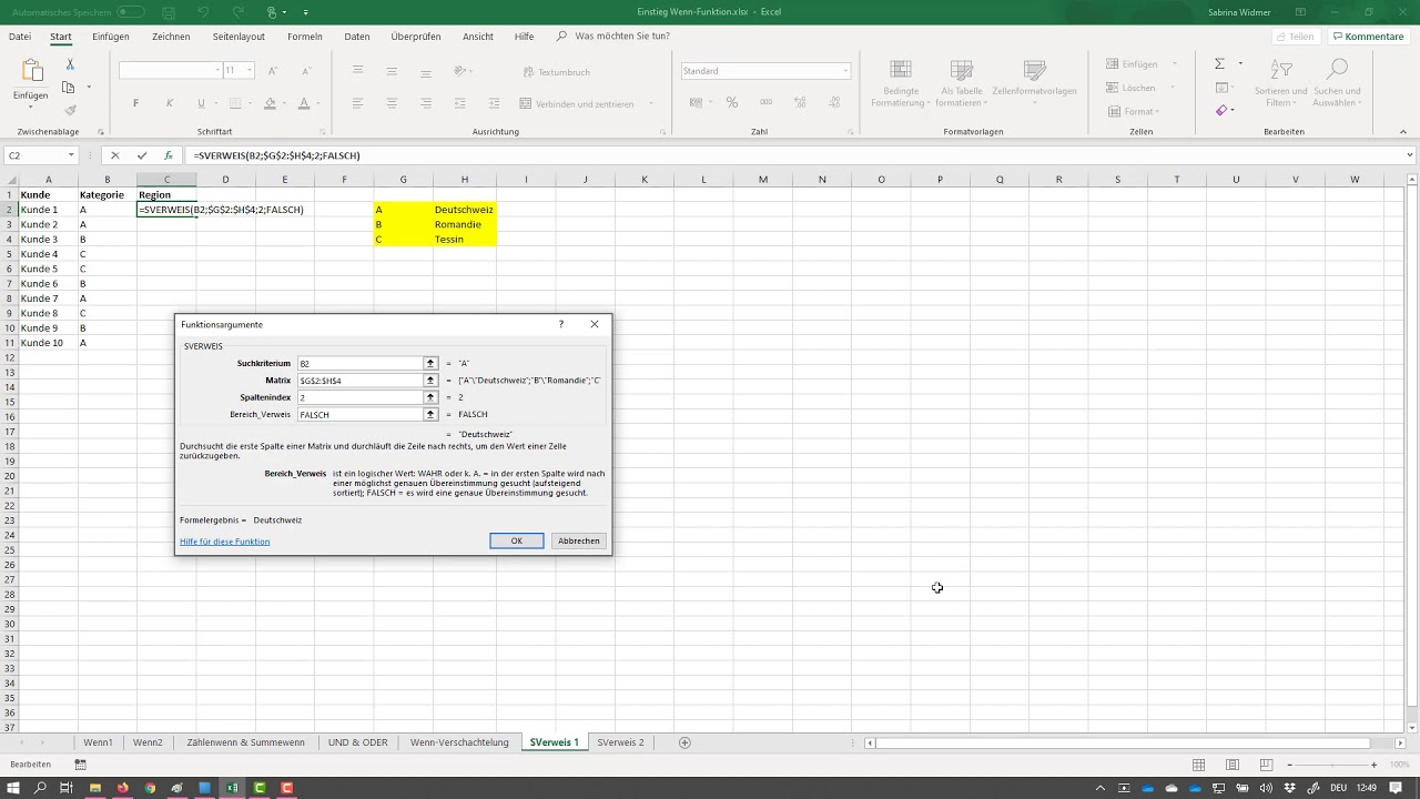 Funktion SVERWEIS in Excel - YouTube