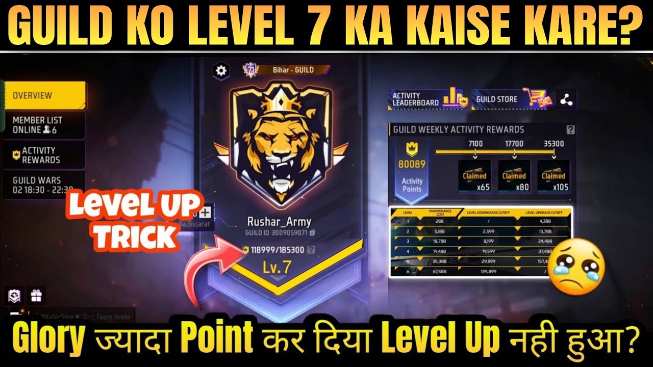 FF Guild Ka Level 7 Kaise Kare | Glory Complete Level Not Increase | FF ...
