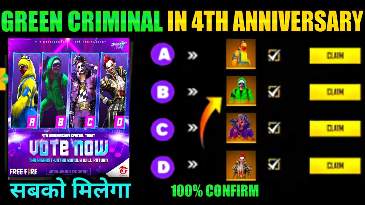 GREEN CRIMINAL BUNDLE RETURN IN 4TH ANNIVERSARY EVENT | FREE FIRE 4TH ...
