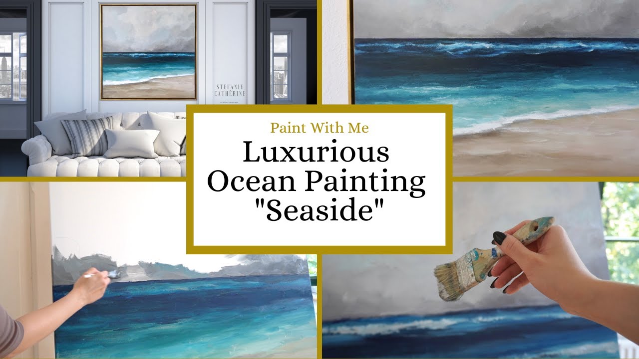 Luxuriöses Strand Gemälde 🐚🤍 Meereslandschaft malen in Acryl - YouTube